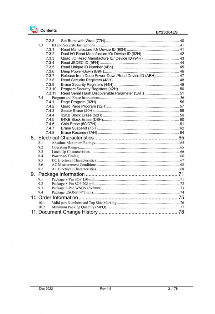 BY25Q64ES datasheet page 3