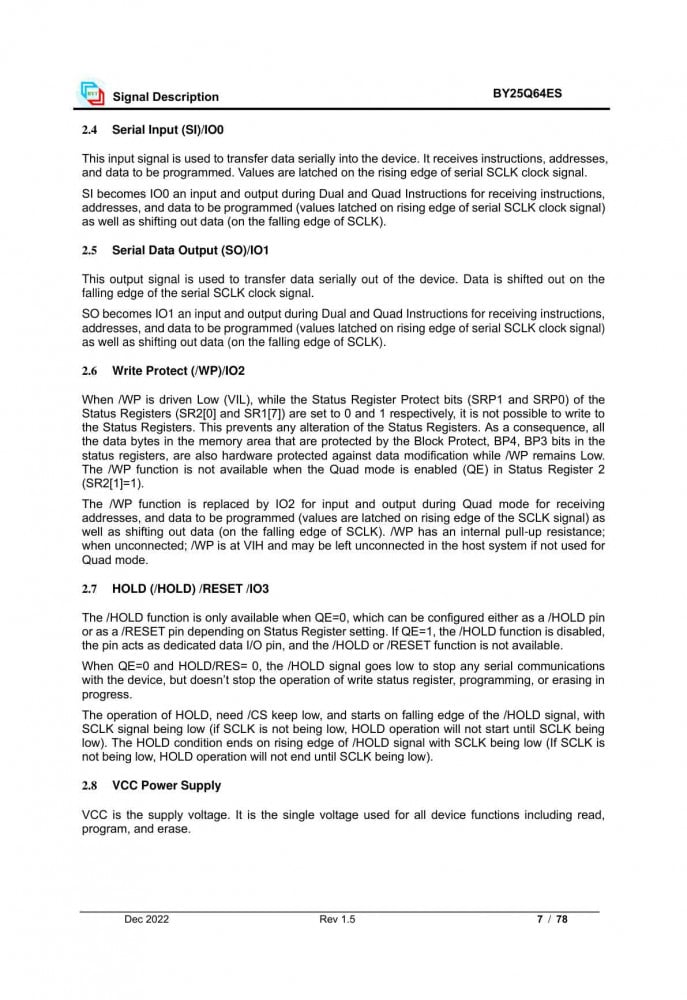 BY25Q64ES datasheet page 7