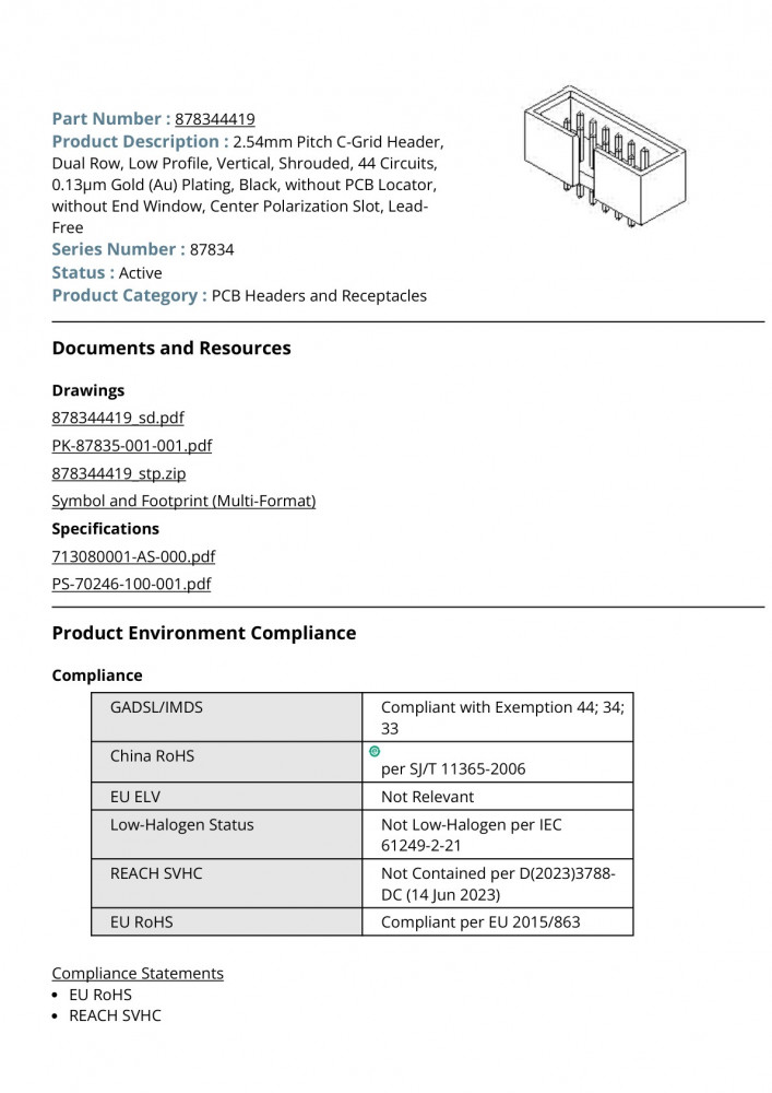 MOLEX 878344419 technical document page 1