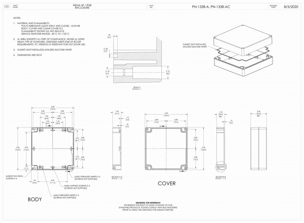 PN-1338-AC product drawing and technical documentation page