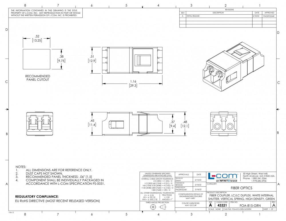 FOA-815-GRN L-com technical drawing page