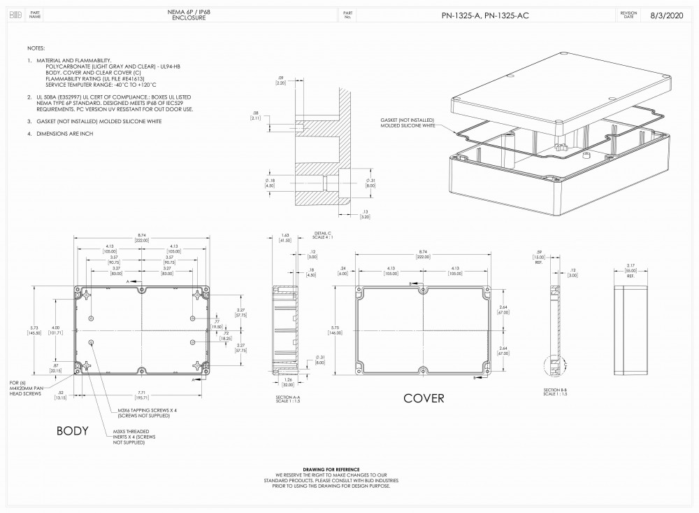 PN-1325-AC technical drawing and product documentation image