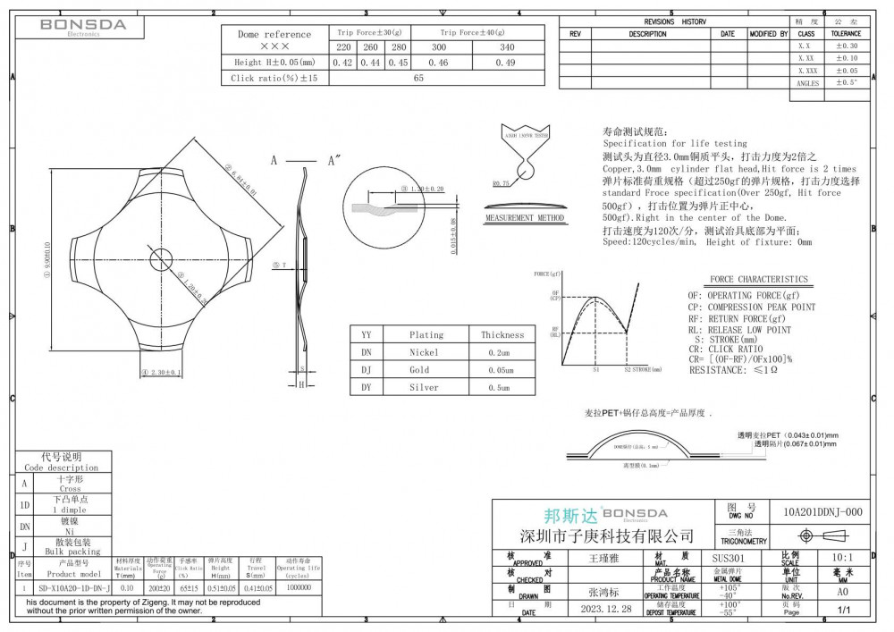 BONSDA SD-X10A20-1D-DN technical document preview
