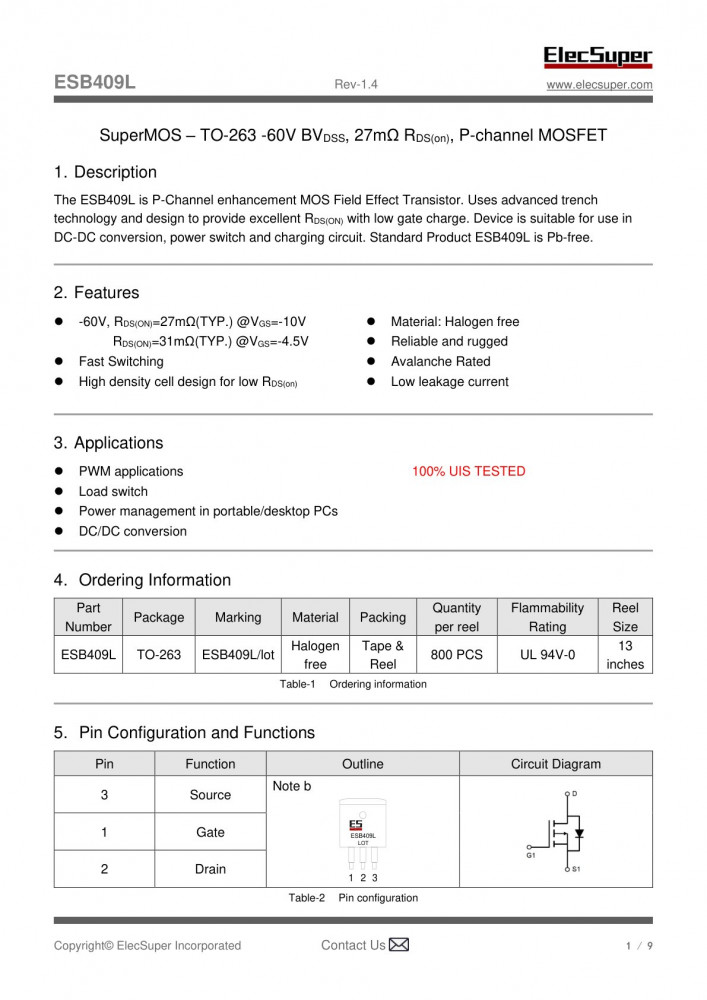 ESB409L datasheet page 1