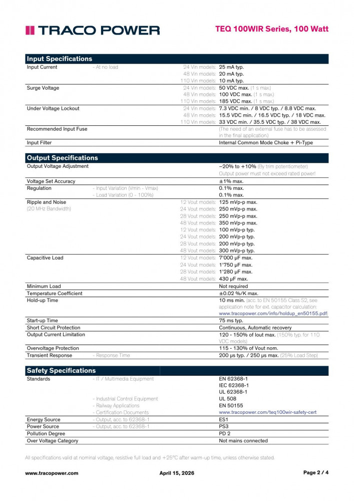 TEQ 100WIR technical document page 2