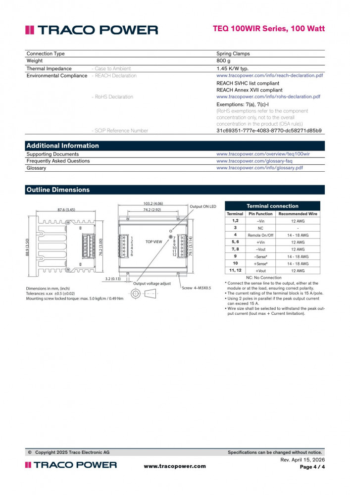 TEQ 100WIR technical document page 4