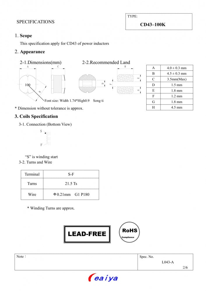 CD43-100K electrical characteristics