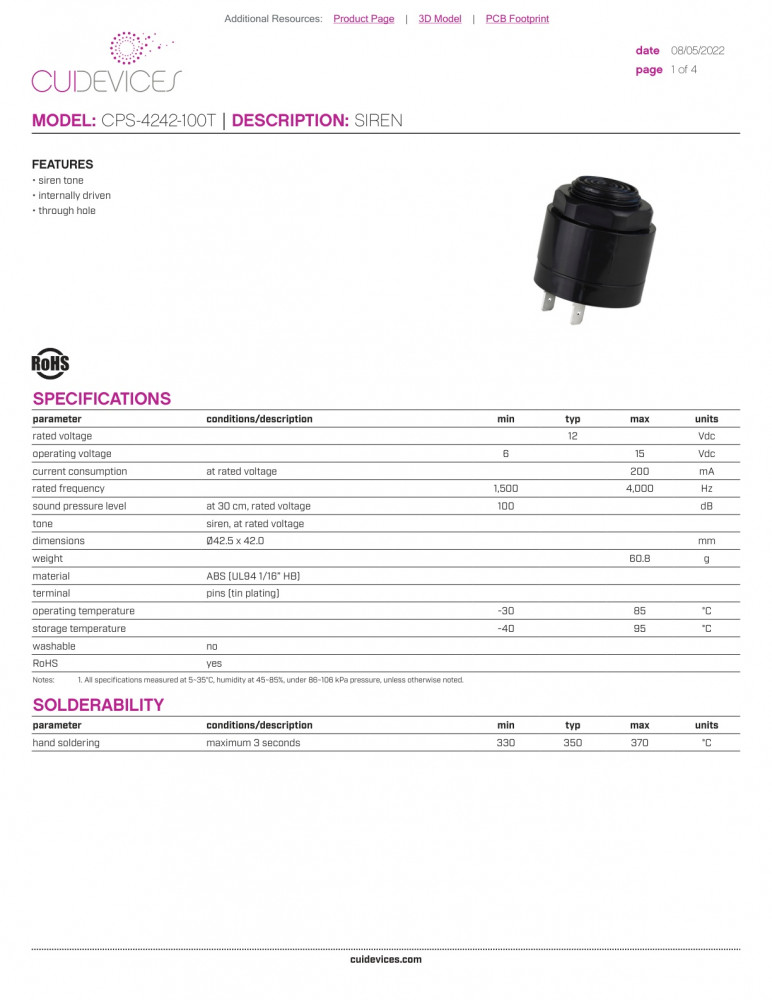CPS-4242-100T product documentation page 1