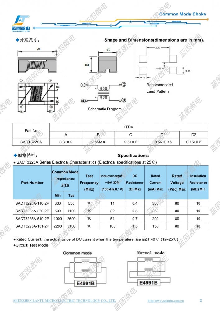 SACT3225A datasheet page 2