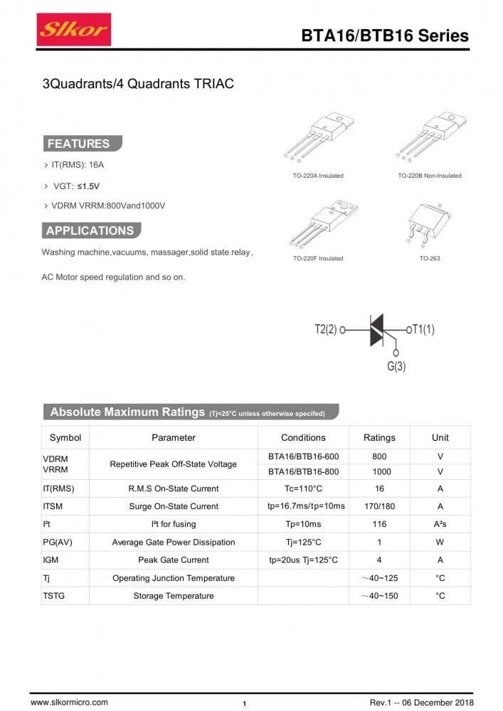BTB16-800B datasheet page 1