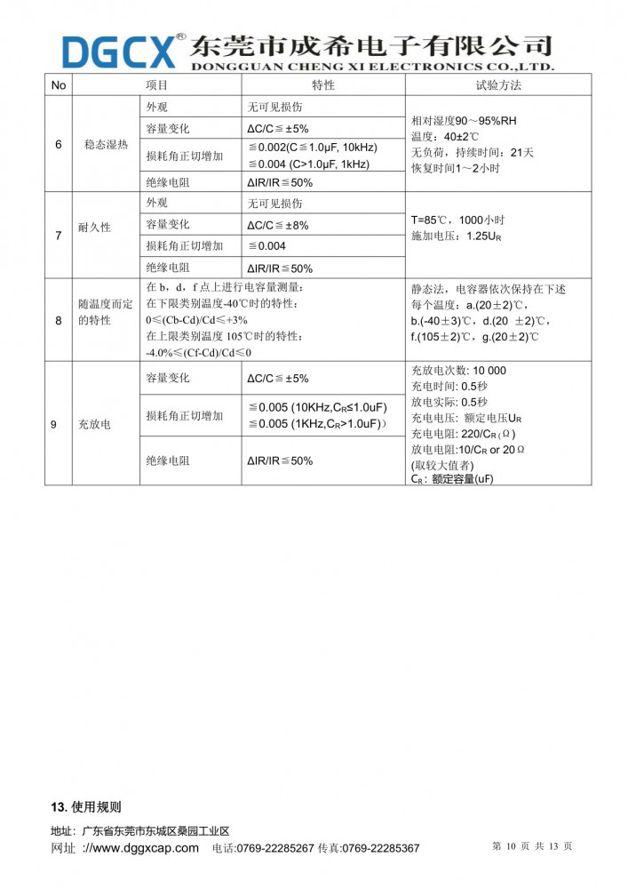 DGCX product specification page 10