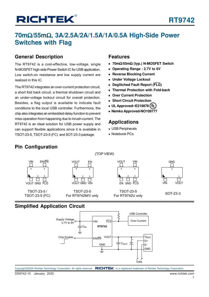 RT9742 datasheet page 1