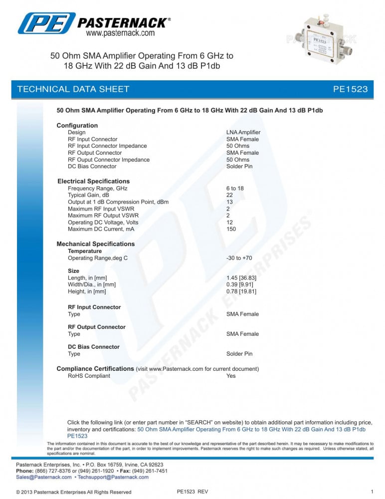PE1523 technical document page 1