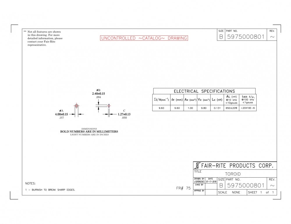 Fair-Rite 5975000801 technical document preview