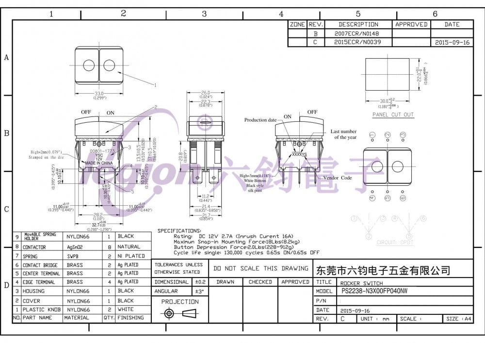 Legion PS2238-N3X00FP040NW technical document page