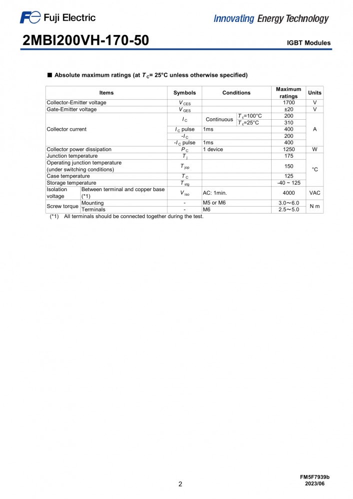 2MBI200VH-170-50 datasheet page 2