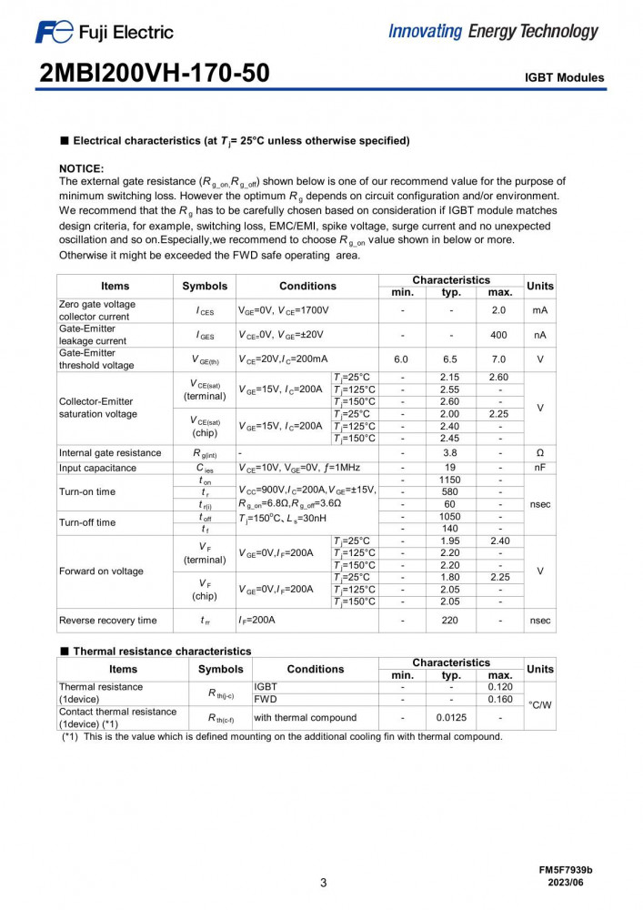 2MBI200VH-170-50 datasheet page 3