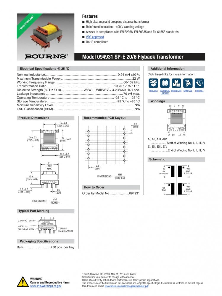 BOURNS 094931 datasheet page 1