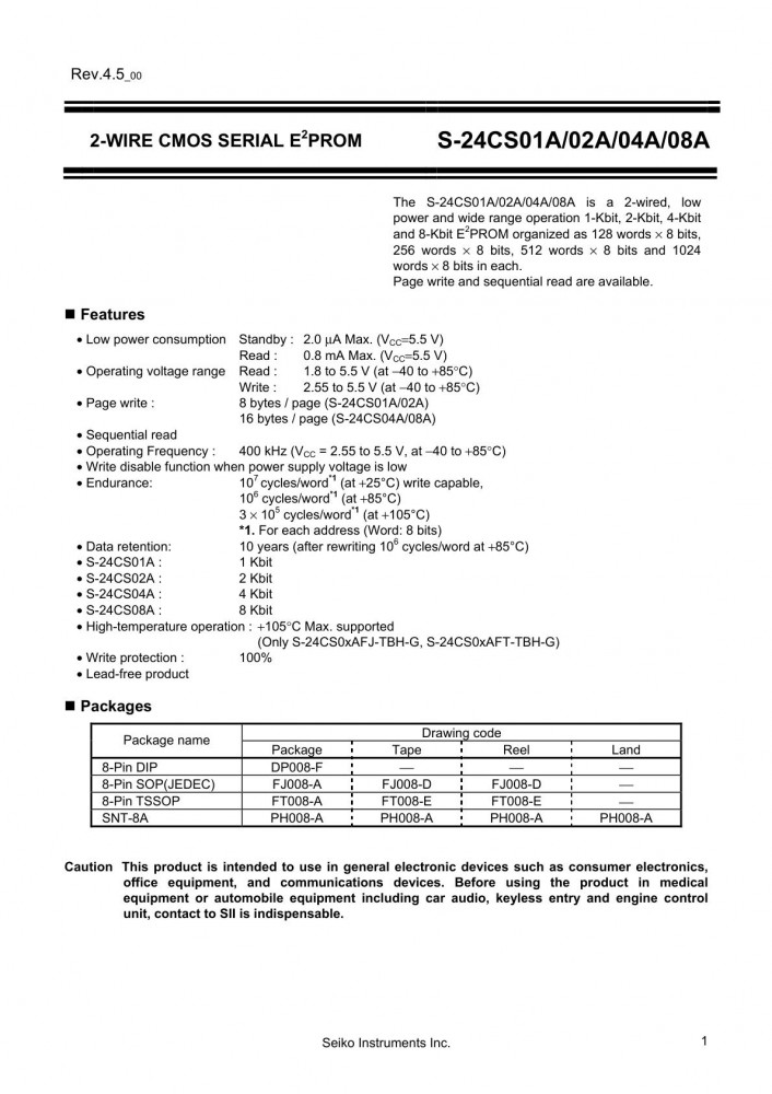 ABLIC S-24CS01A datasheet page 1
