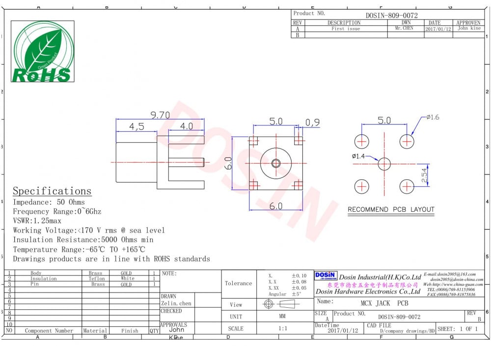 DOSIN-809-0072 manufacturer drawing page 1