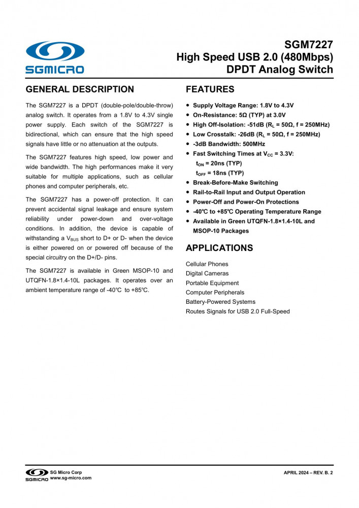 SGM7227 datasheet page 1