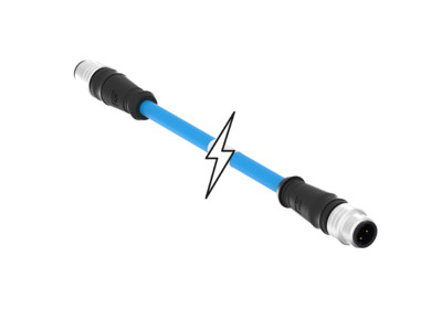 Micro-Change (M12) Double-Ended Cordset, 8-Pole X-Coded Male (Straight) to 4-Pole D-Coded Male (Straight), 24 AWG, Teal TPE Cable, 85.0m (278.87') Length