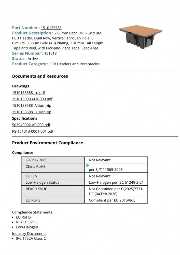 Molex Milli-Grid specification document page 1