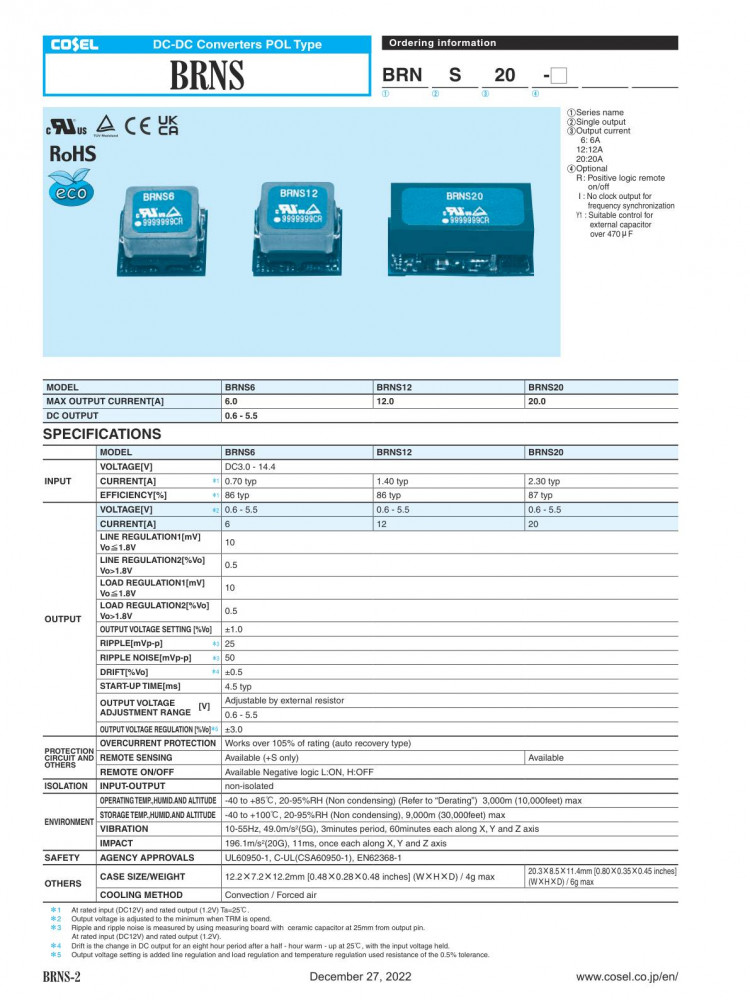 Cosel BRNS-series documentation page 2