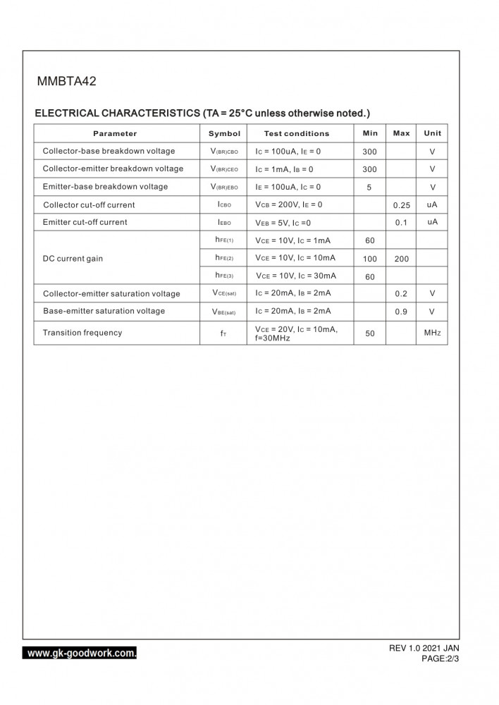 MMBTA42 technical document page 2