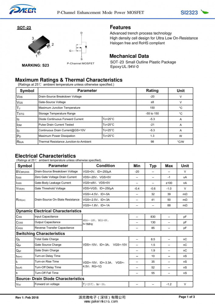 SI2323 datasheet page 1