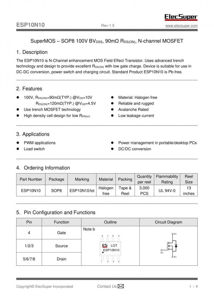 ESP10N10 datasheet page 1