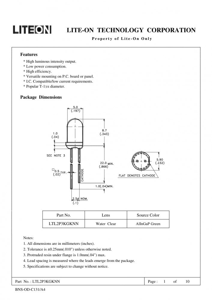 LTL2P3KGKNN datasheet page 2