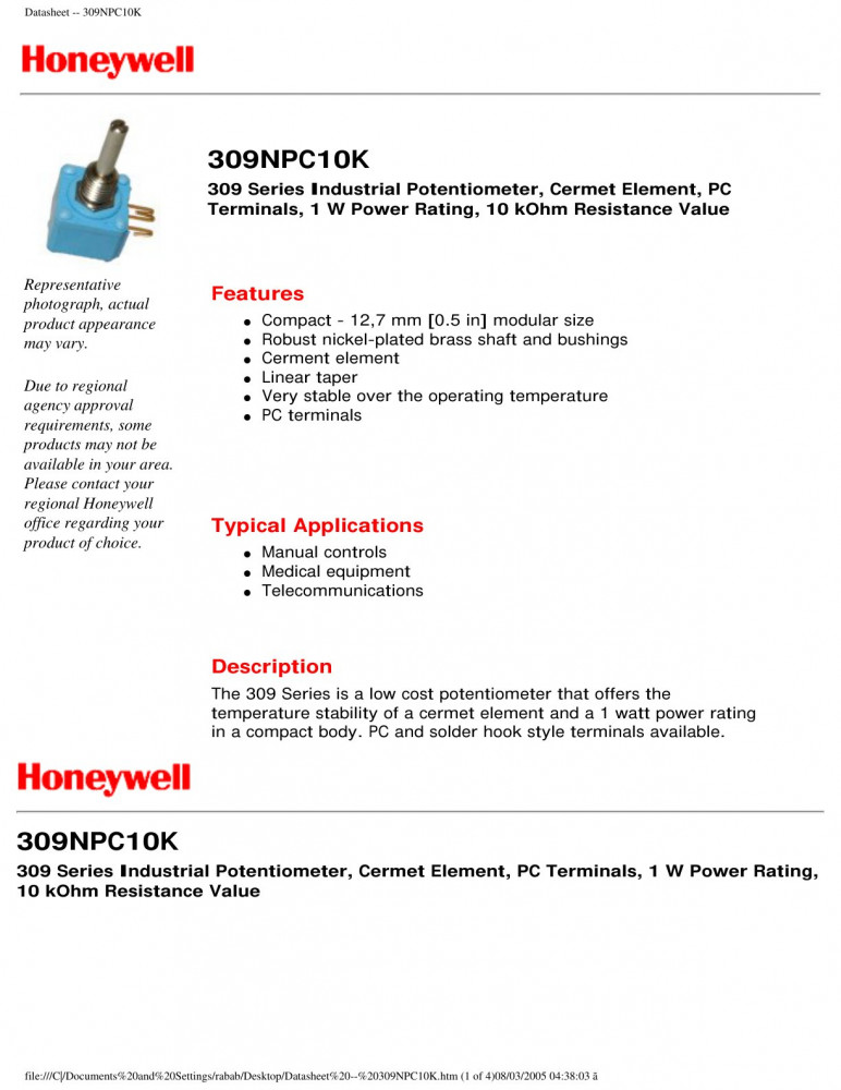 309NPC10K technical document page 1