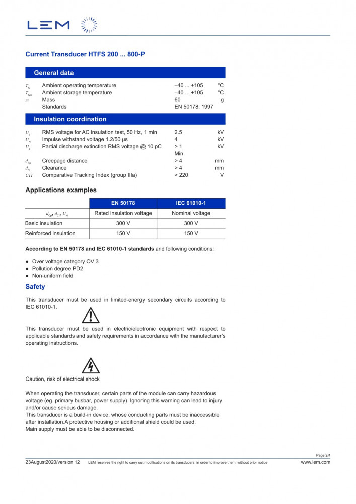 LEM HTFS 400-P datasheet page 2