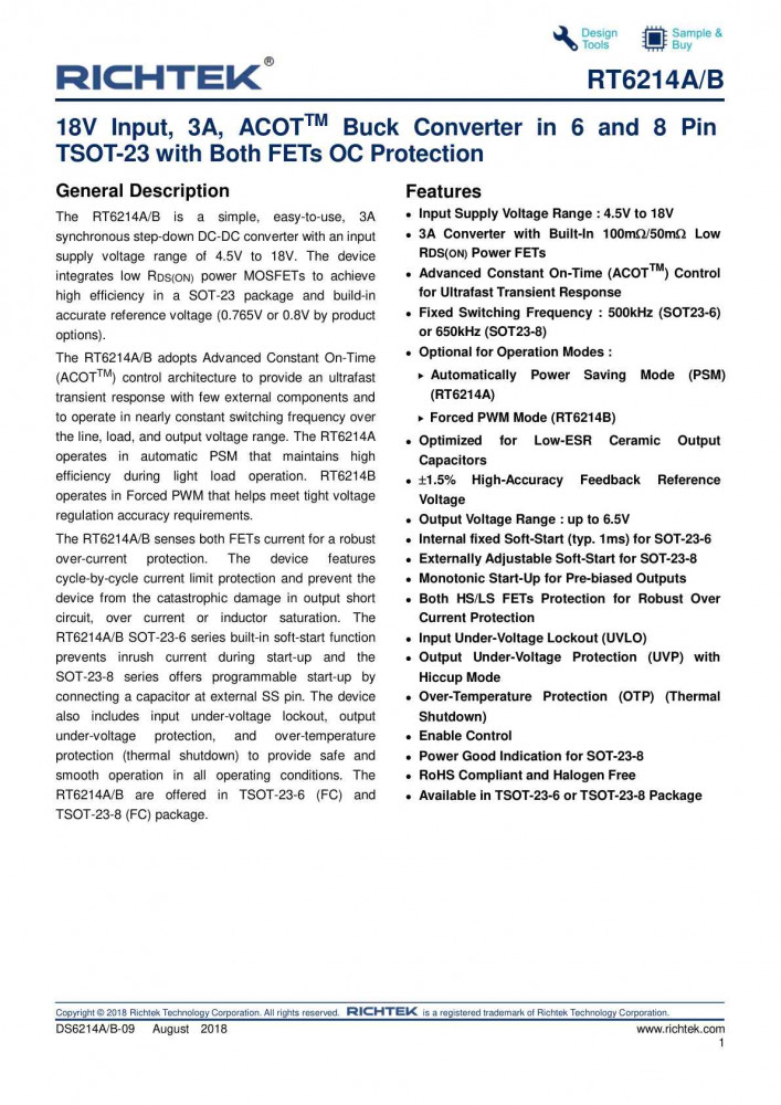 RT6214BHRGJ6F datasheet page 1