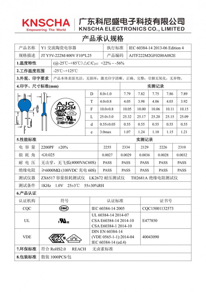 KNSCHA AJTF222M2GF0200A082E specification approval document page 2