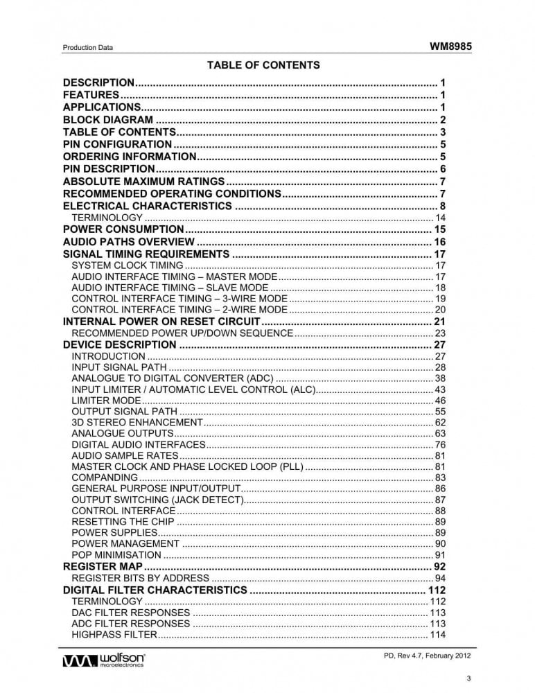 WM8985 datasheet page 3