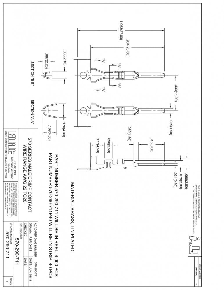 EDAC 570 Series male crimp contact reference document