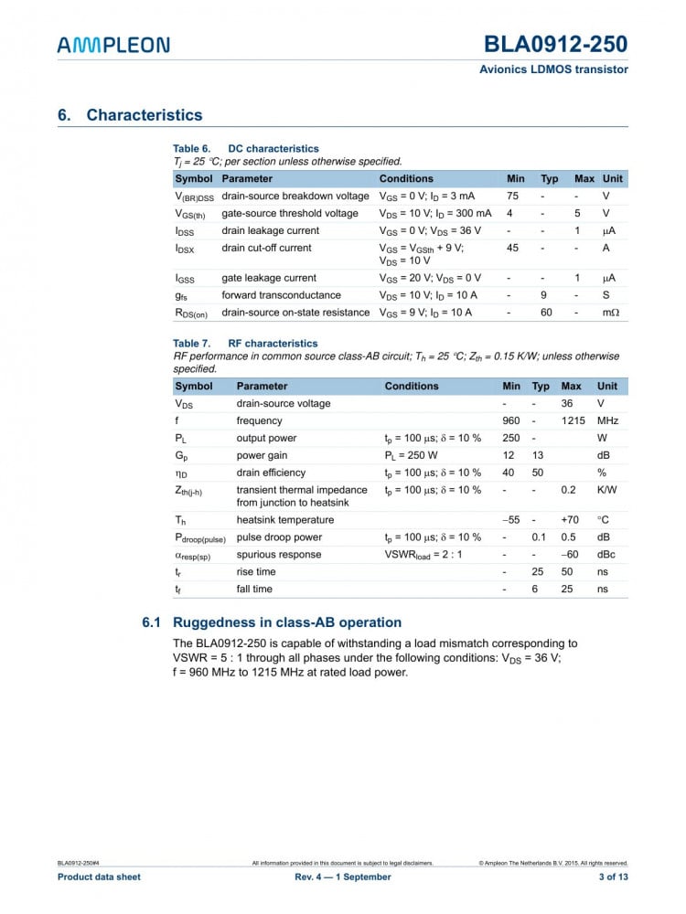 BLA0912-250 datasheet page 3