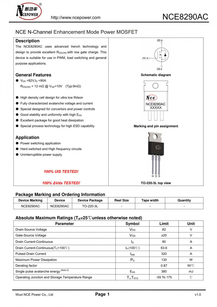 NCE8290AC datasheet page 1