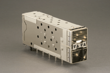 Small Form-factor Pluggable Plus (SFP+) Stacked 2-by-1 Multi-Port Connector with 2 Outer Lightpipe Ports, EMI Metal Gasket, 40 Circuits, Tin (Sn) Tails for sale