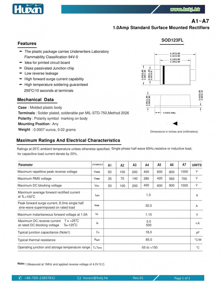 Huixin A7 datasheet page 1