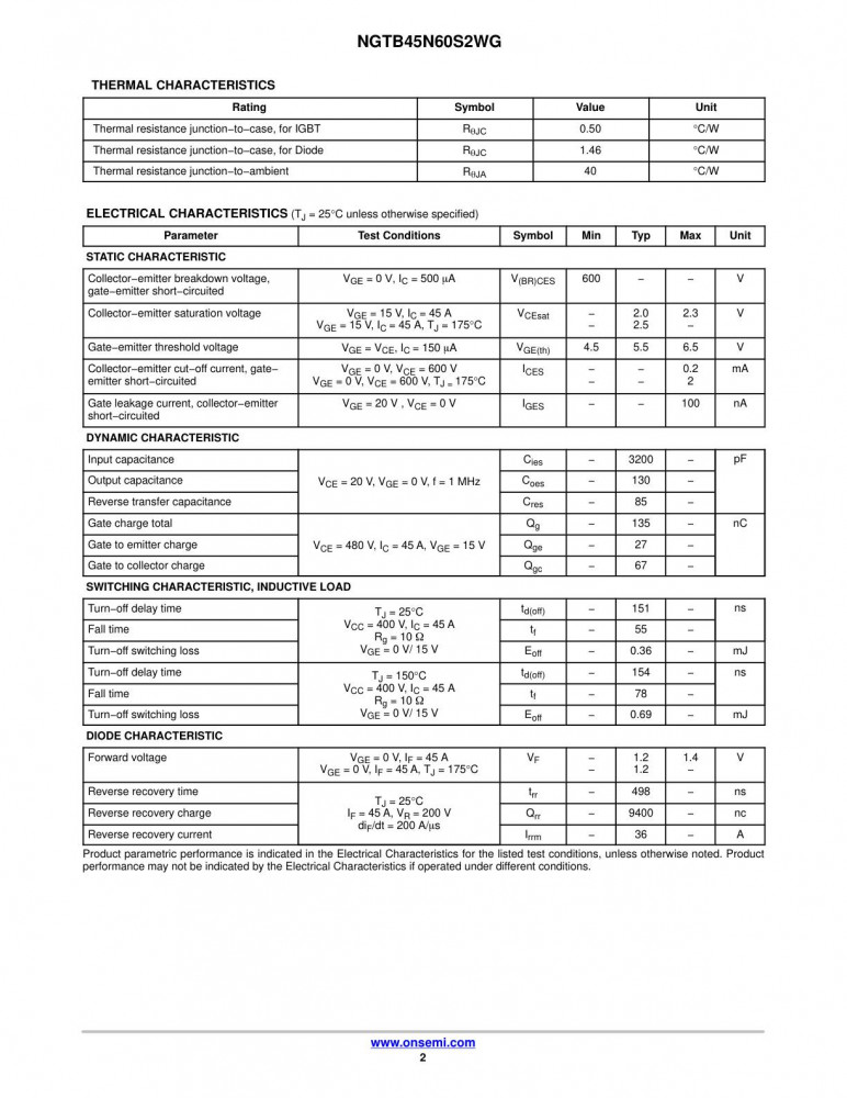 NGTB45N60S2WG datasheet page 2