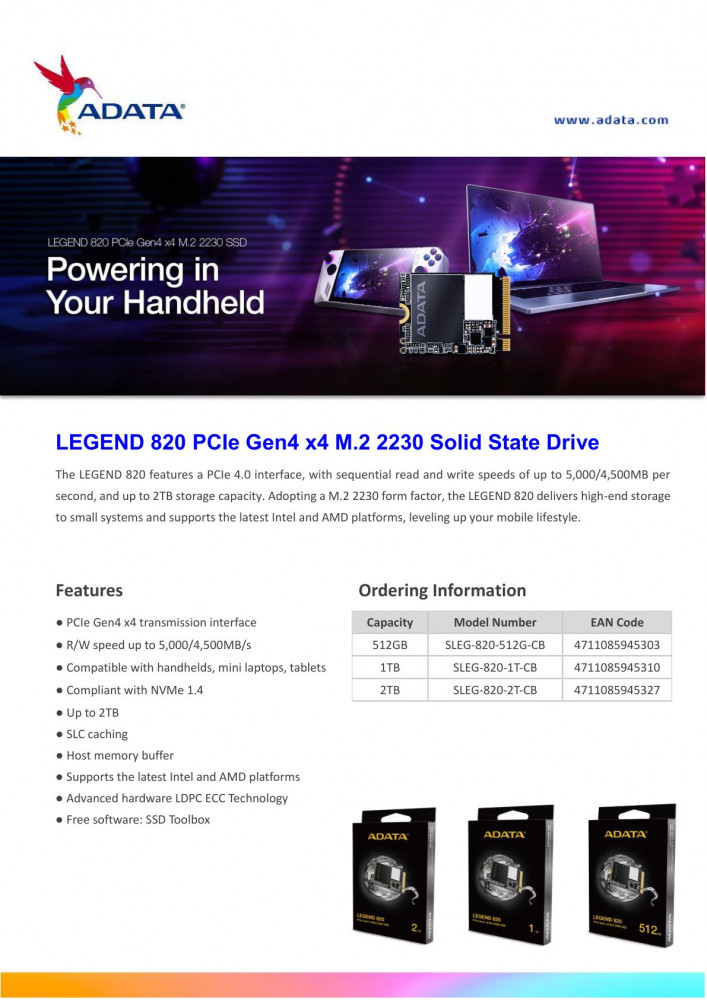 ADATA LEGEND 820 technical document page 1