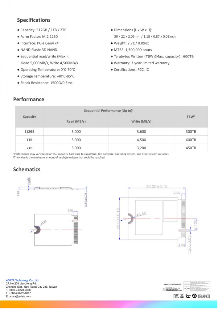 ADATA LEGEND 820 technical document page 2