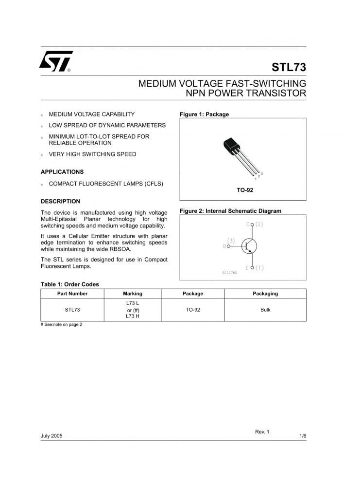 STL73 datasheet page 1