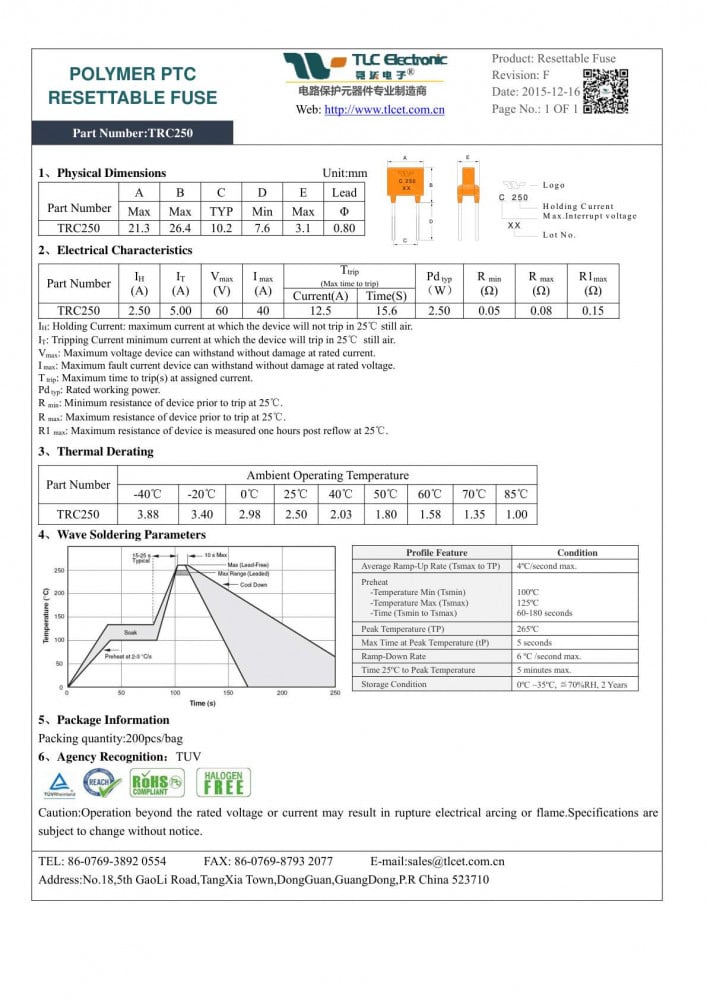 TLC Electronic TRC250 datasheet page