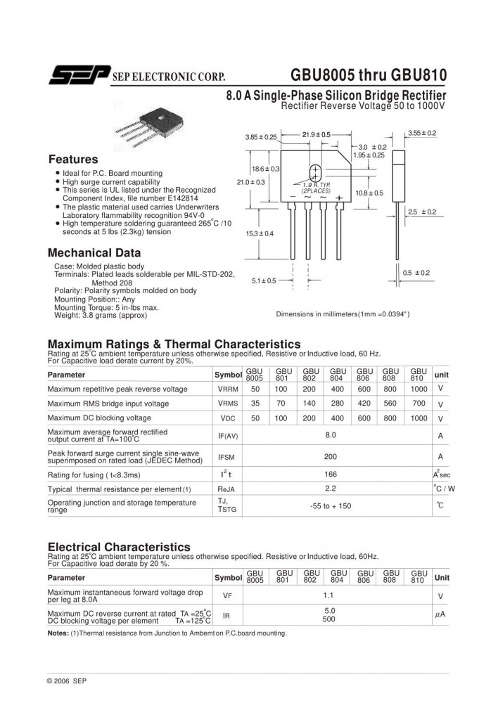 SEP GBU808 datasheet page 1