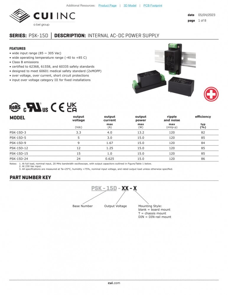 PSK-15D series datasheet page 1