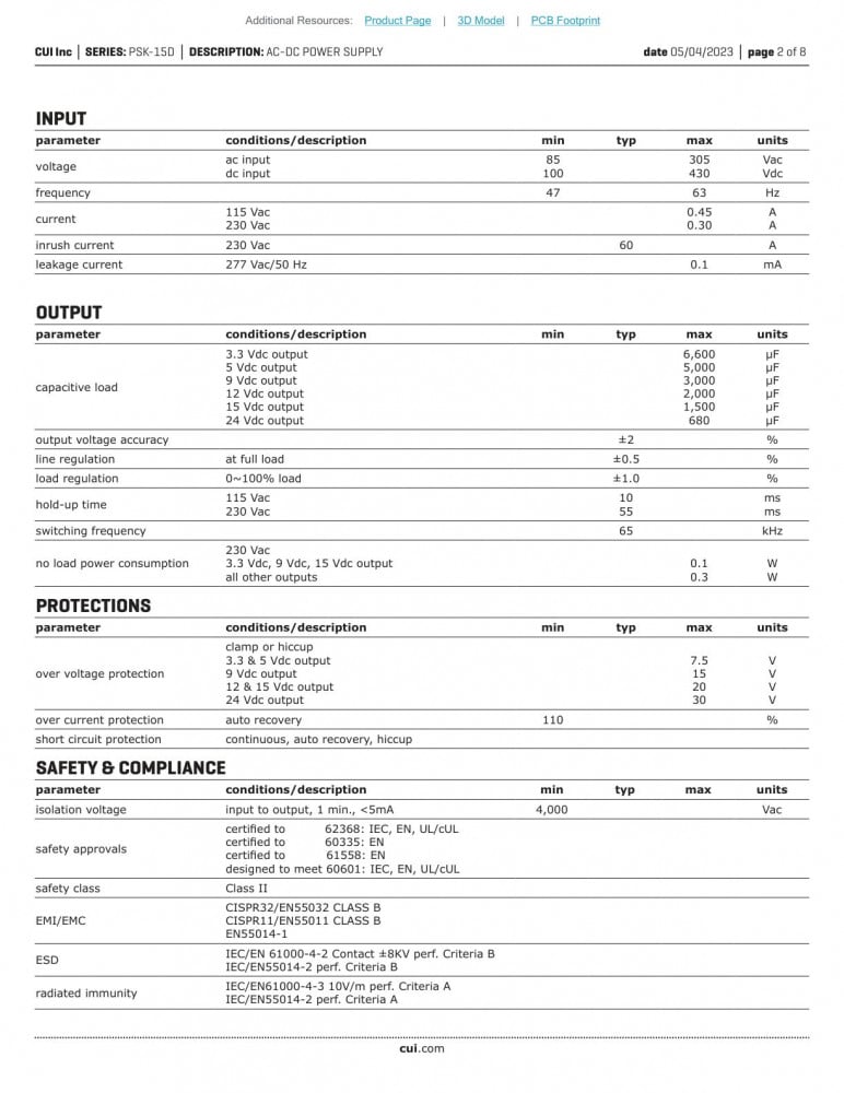 PSK-15D series datasheet page 2